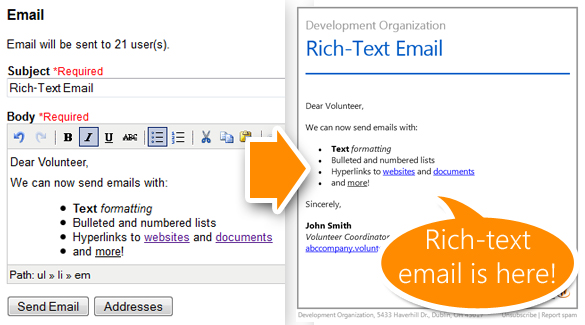 Build Beautiful Email Campaigns with VolunteerHub's Rich Text Editor
